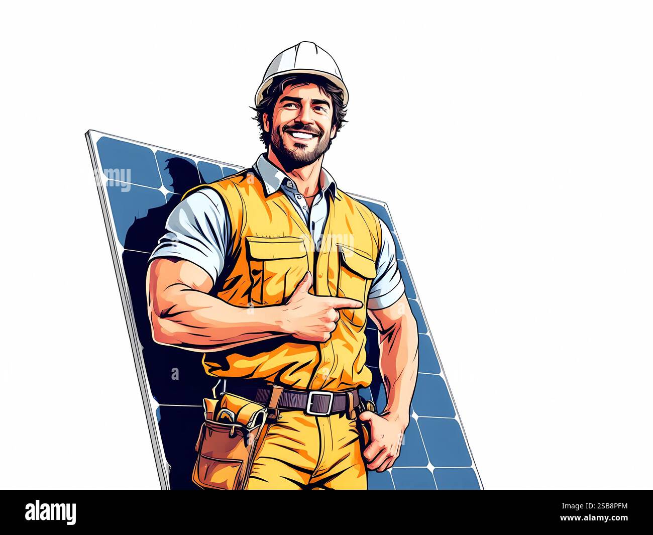 Smiling Worker with Solar Panel Stock Photo - Alamy