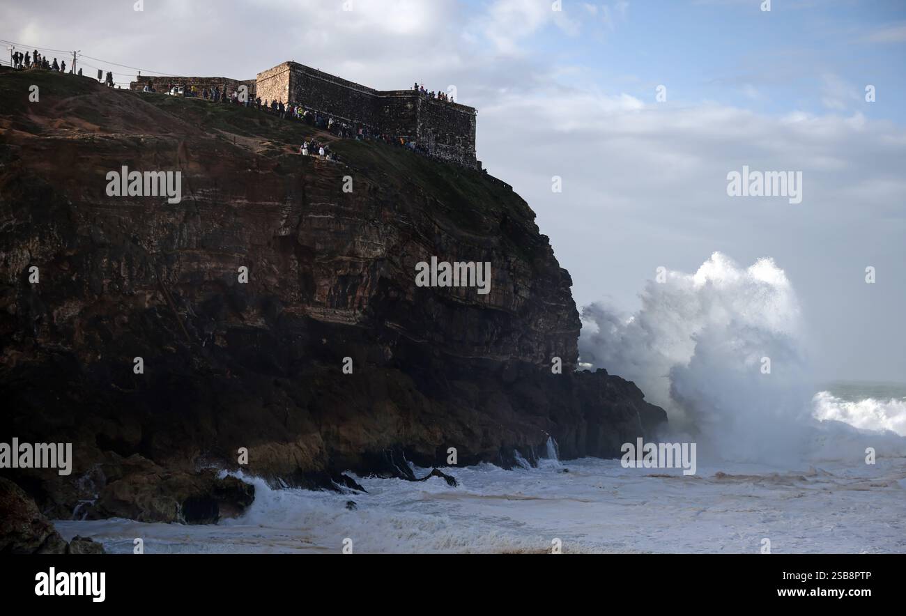 NAZARE, PORTUGAL - JANUARY 27: General view of Sao Miguel Arcanjo fort ...