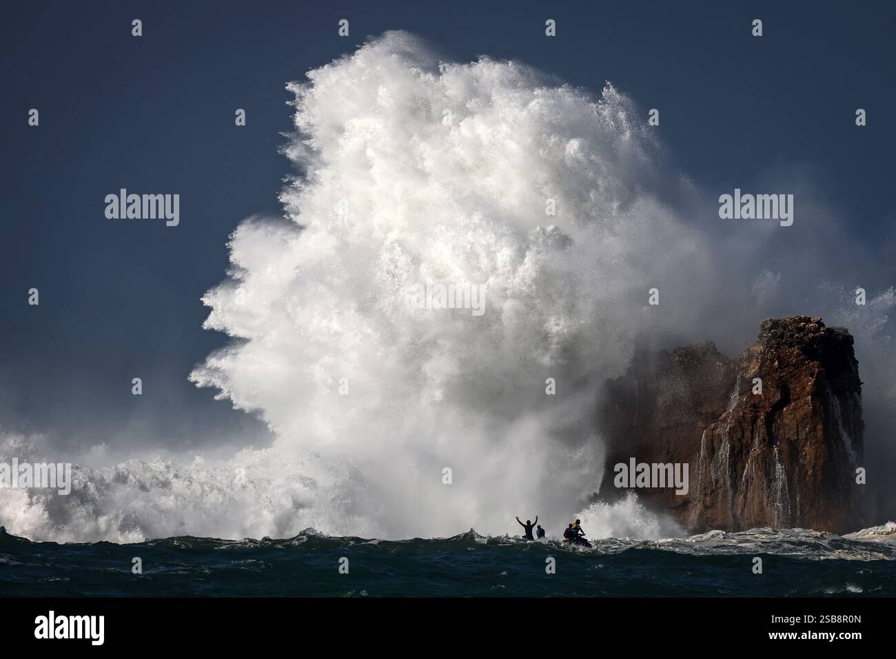 NAZARE, PORTUGAL - JANUARY 27: Big wave surfers on their jet skis in ...