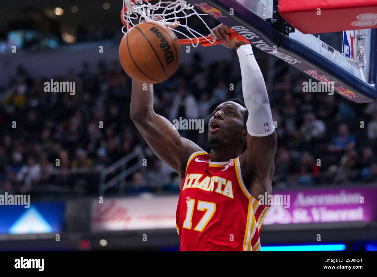 Atlanta Hawks forward Onyeka Okongwu (17) gets a basket on a dunk ...