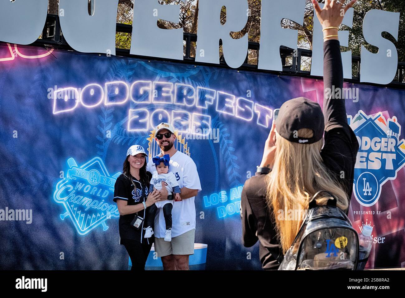 Los Angeles Dodgers baseball fans have a photo taken at DodgerFest at ...