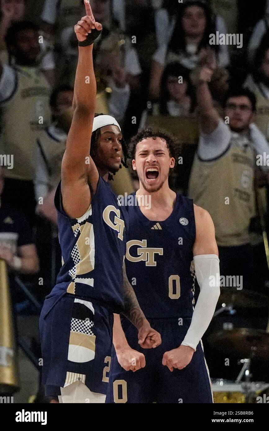 Georgia Tech guard Lance Terry (0) celebrates play against Louisville ...