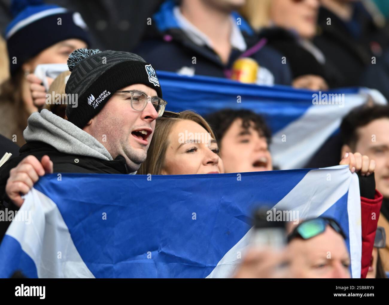 Edinburgh, UK. 1st Feb, 2025. Scotland fans during the Six Nations ...