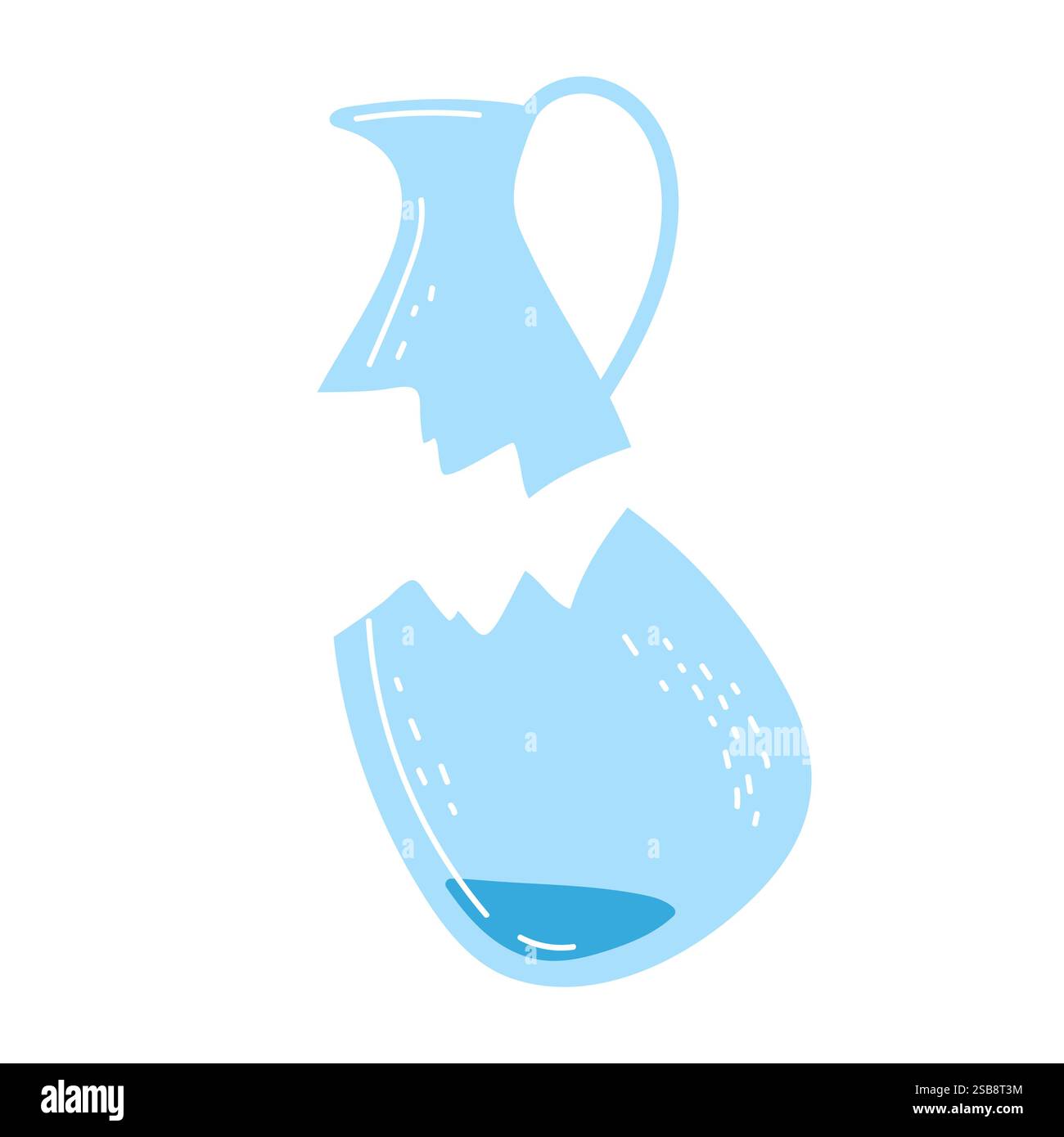 Broken blue pitcher with water spilling out on a white background Stock ...