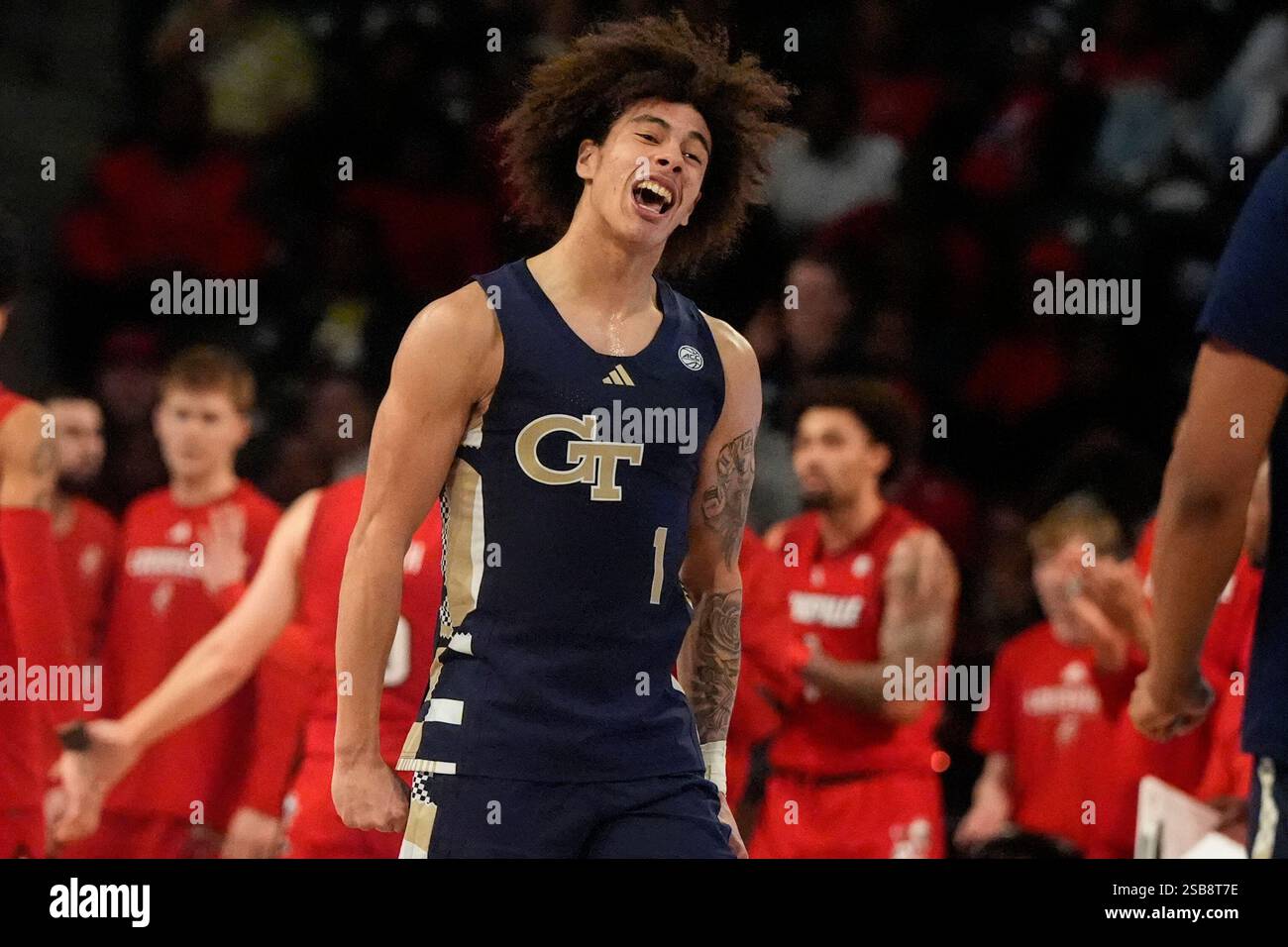 Georgia Tech guard Naithan George (1) celebrates play against ...