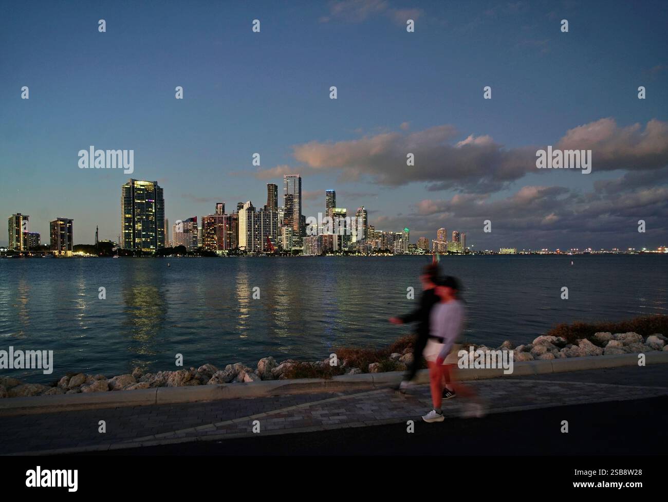 View of the Miami skyline at sunset from Biscayne Bay. Miami, Florida ...