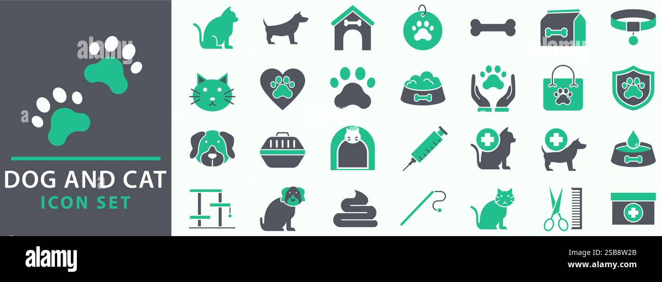 Pets icon set. Containing dog, cat, symbol. Animal care and vet clinic ...
