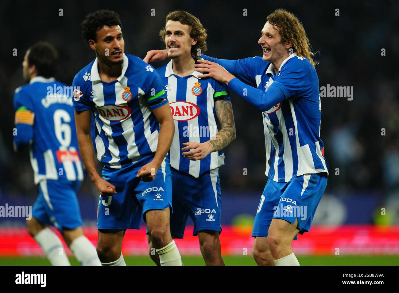 Carlos Romero, Alex Kral and Omar El Hilali of RCD Espanyol celebrating ...