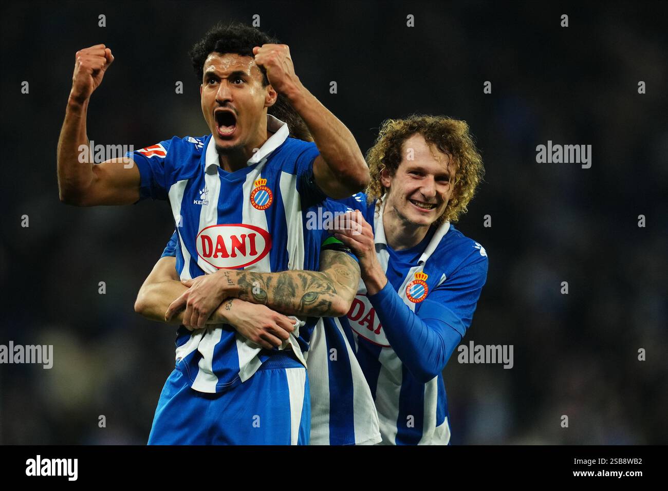 Carlos Romero, Alex Kral and Omar El Hilali of RCD Espanyol celebrating ...