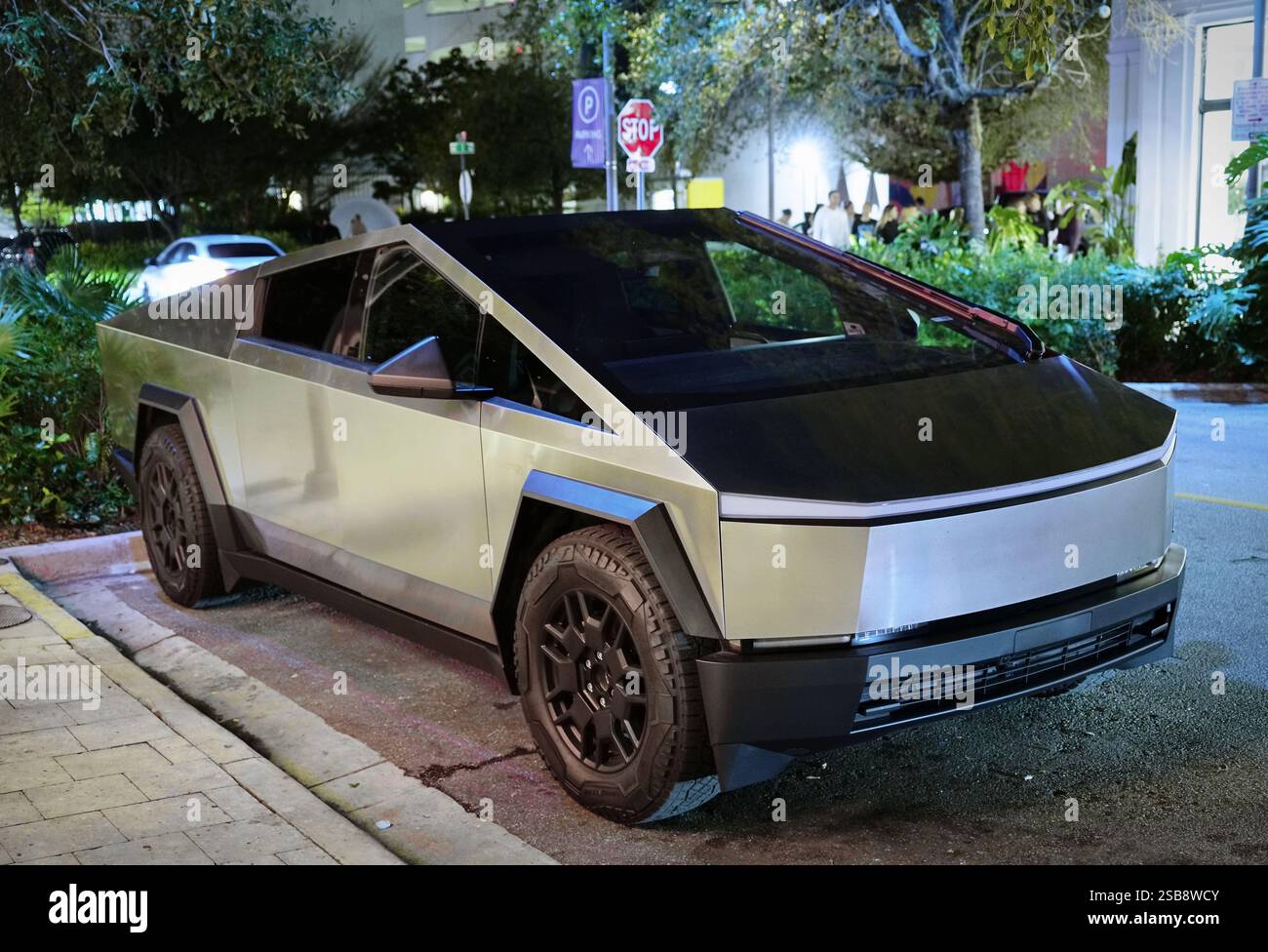 Miami, USA - January 11, 2025: A stealth Tesla Cybertruck parked in the ...