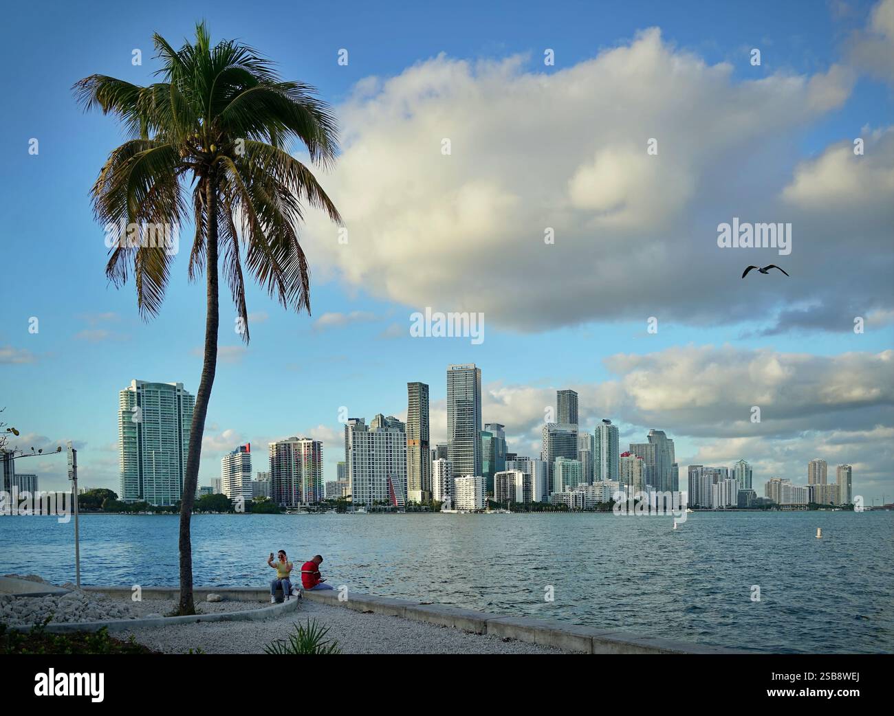 View of the Miami skyline at sunset from Biscayne Bay. Miami, Florida ...