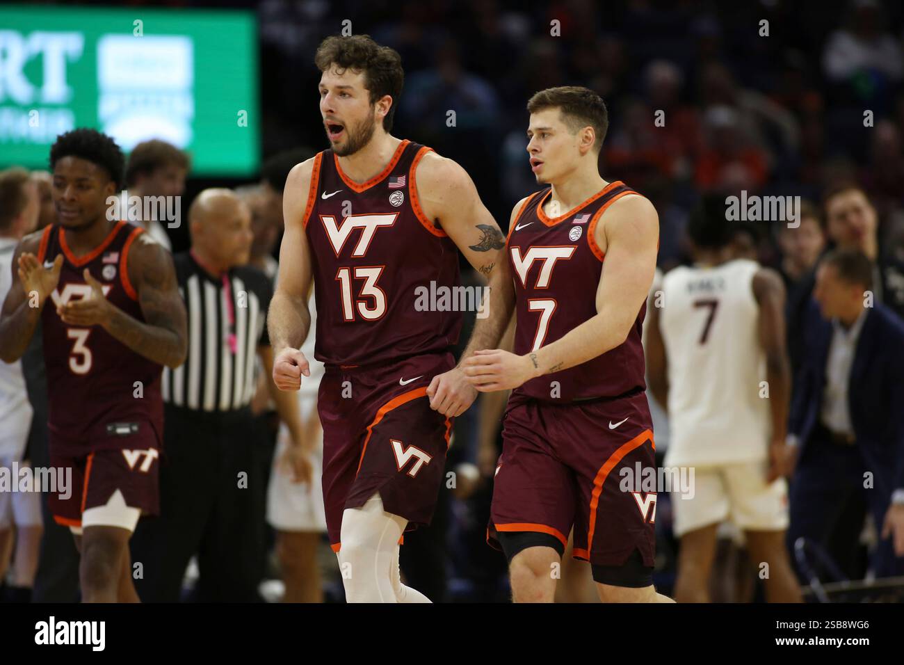 February 1, 2025: Virginia Tech Hokies forward Ben Burnham (13) and ...