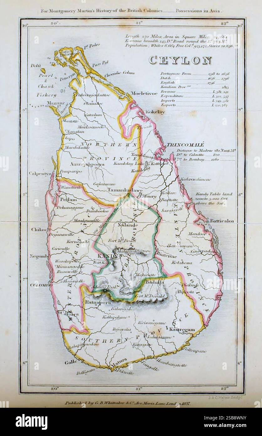 Vintage Colonial Map of Ceylon, now Sri Lanka, published by BG ...
