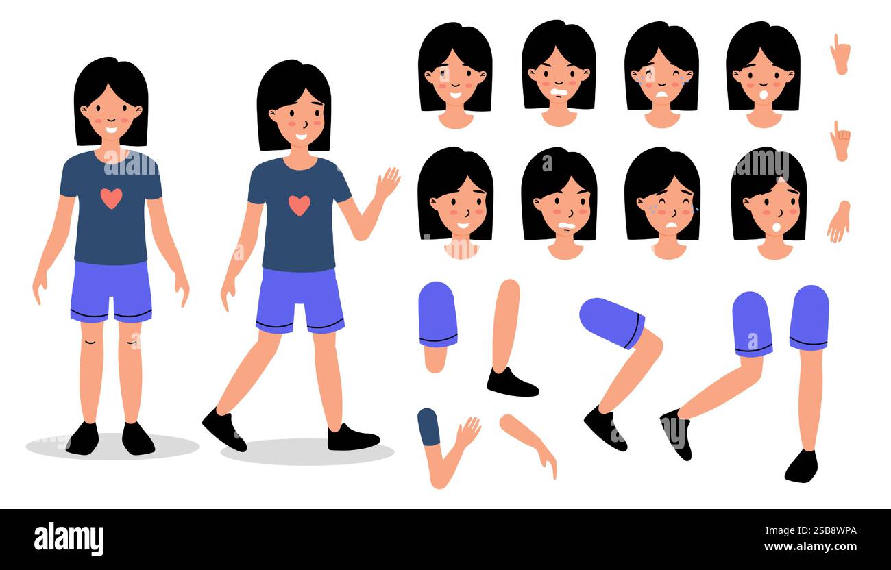 A character design showcasing different poses, expressions Stock Vector ...