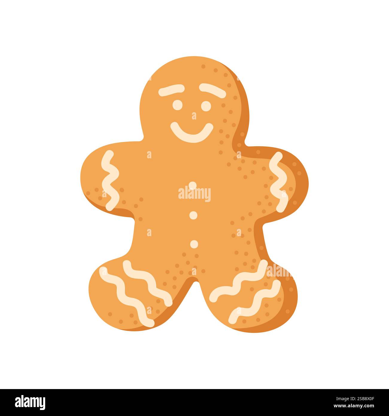 A cheerful gingerbread man with icing details against a plain ...
