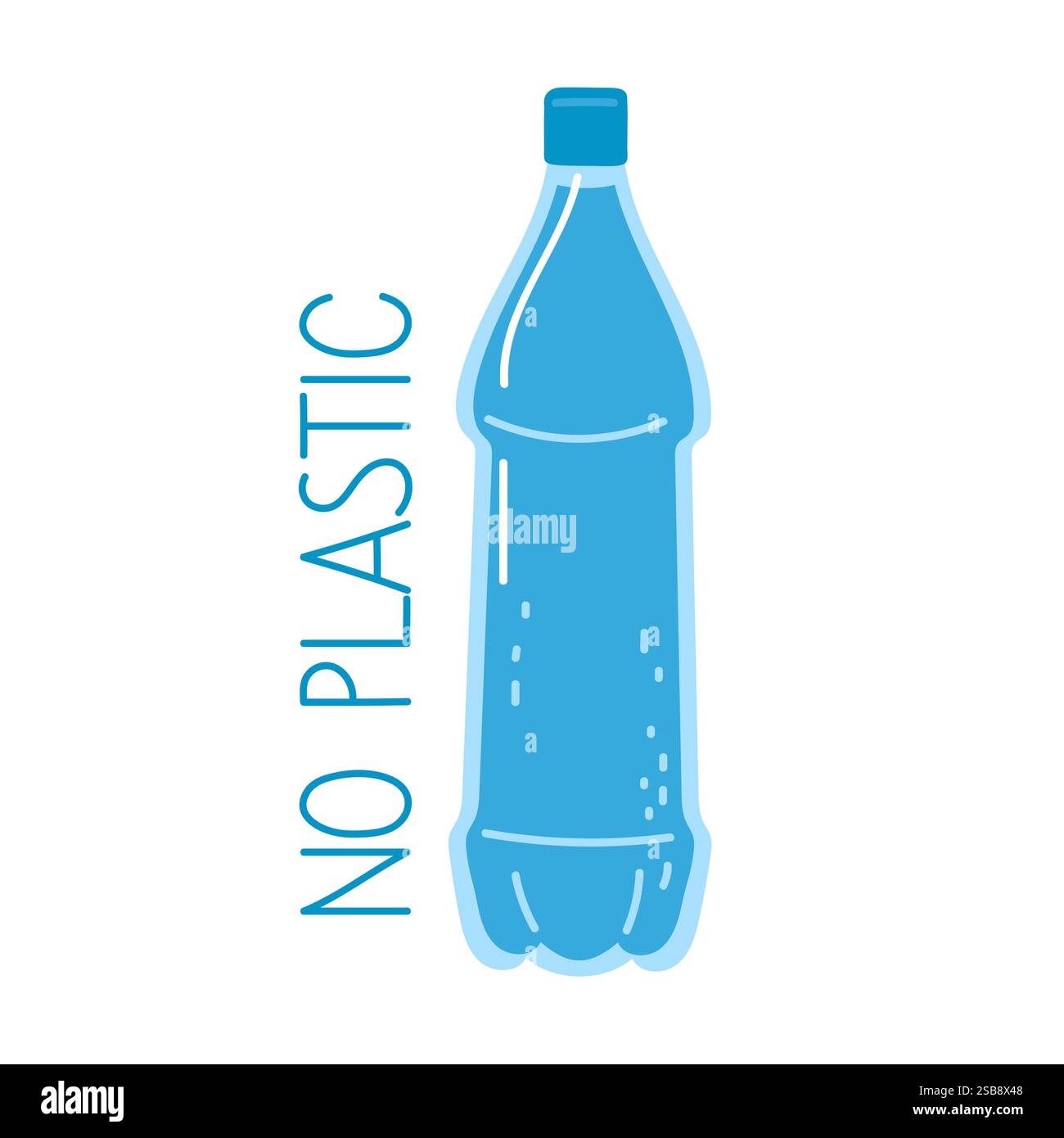 A blue water bottle with a no plastic message promoting environmental ...