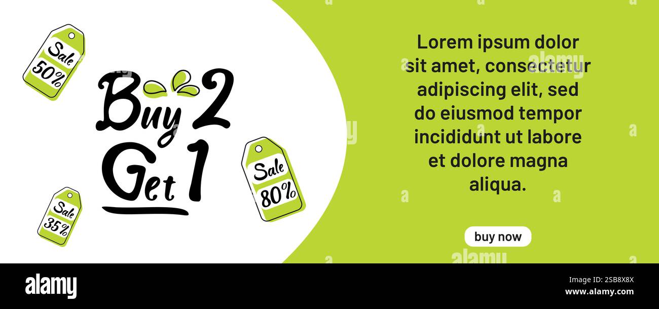 Buy two get one sale promotion with discount tags and engaging design ...