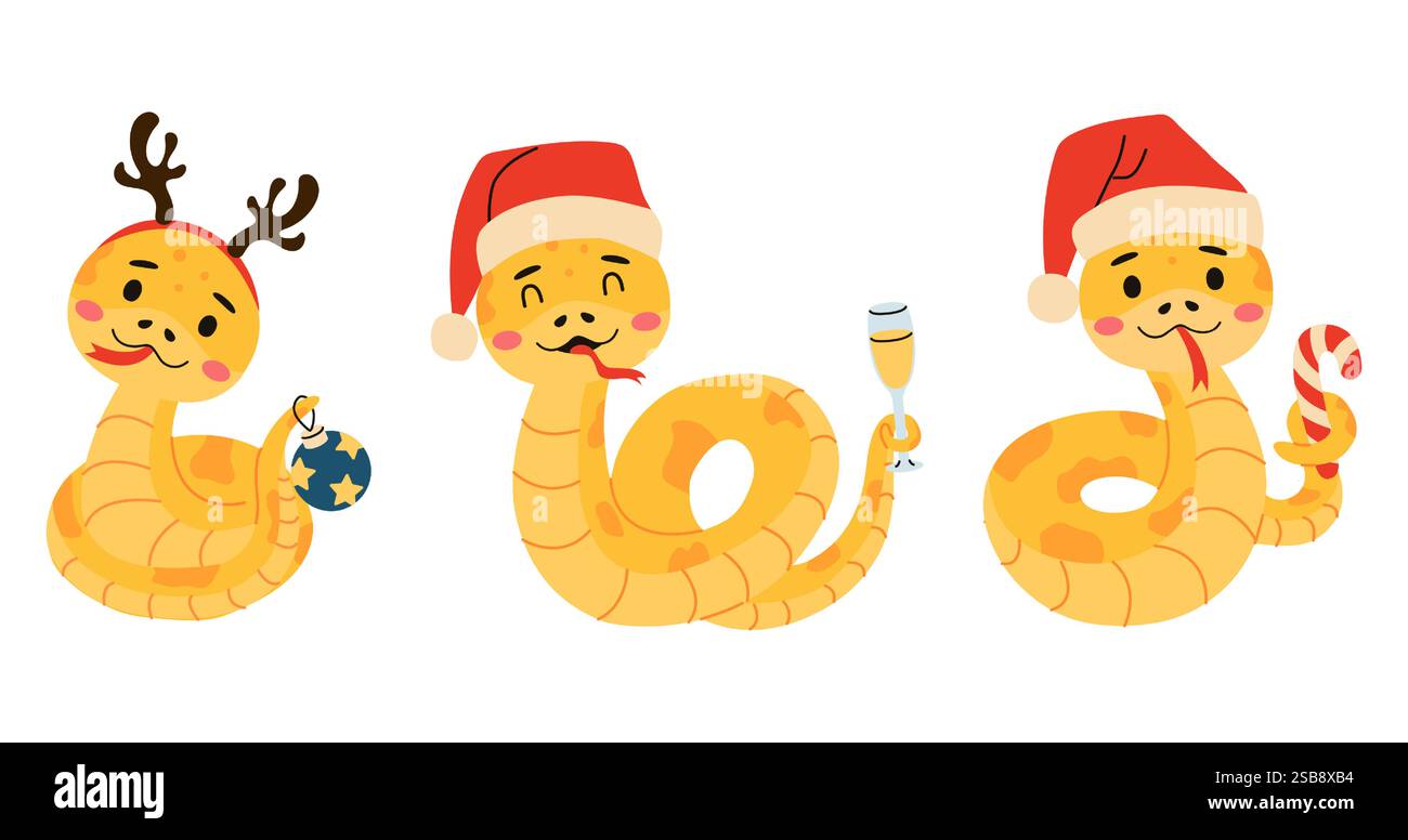 Set of cartoon cute snakes isolated on white background. Little child ...