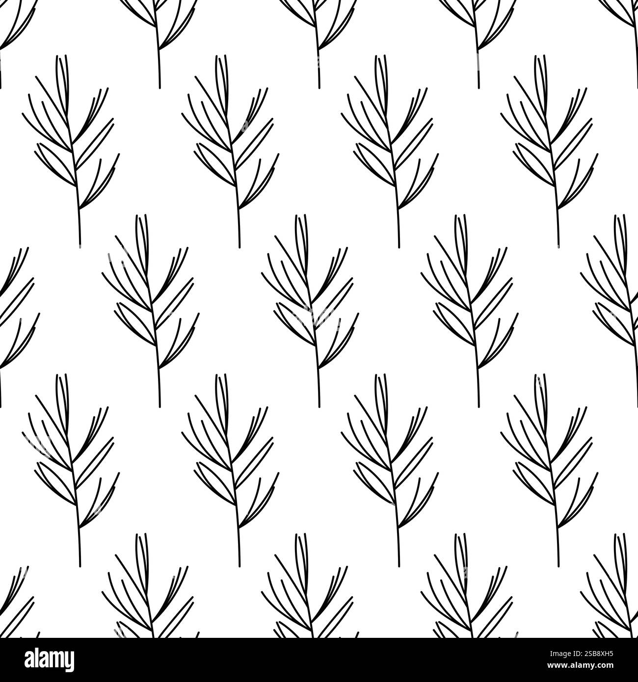 Repeating pattern of hand-drawn leaves on a white background for ...