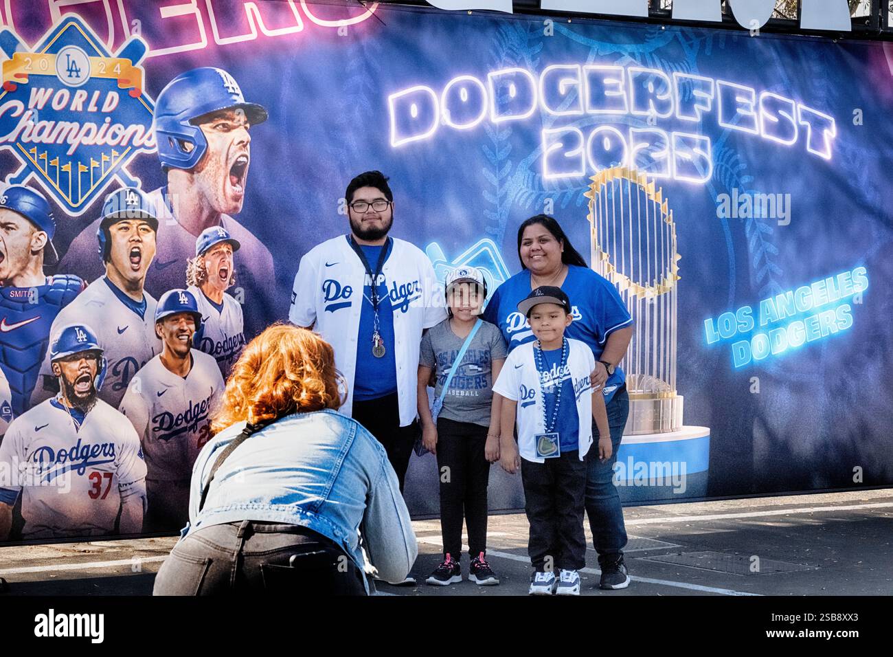 Los Angeles Dodger fans take selfies at DodgerFest at Dodger Stadium on ...