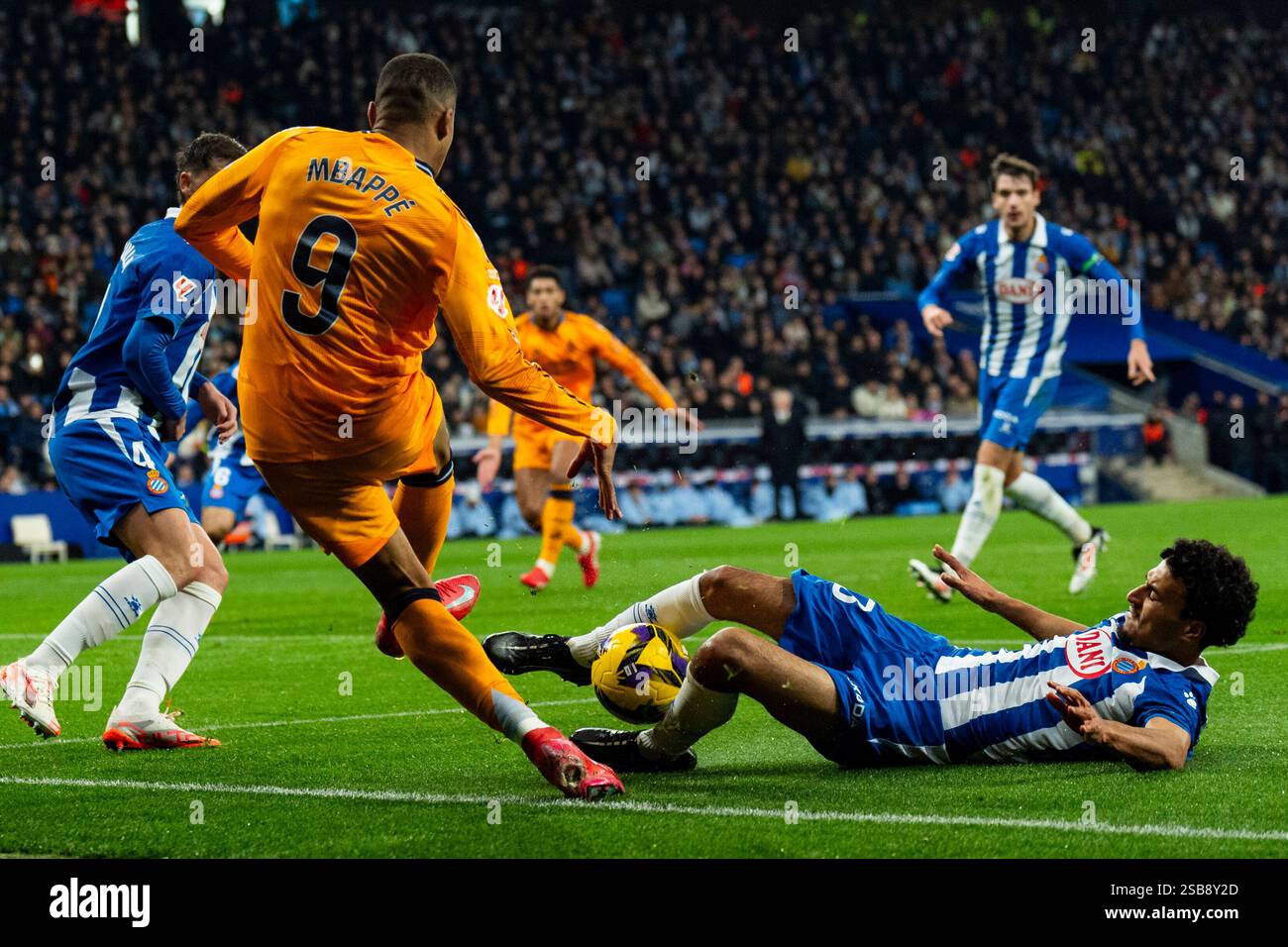 Barcelona, Spain. 1st Feb, 2025. Kylian Mbappe (Real Madrid CF) duels ...