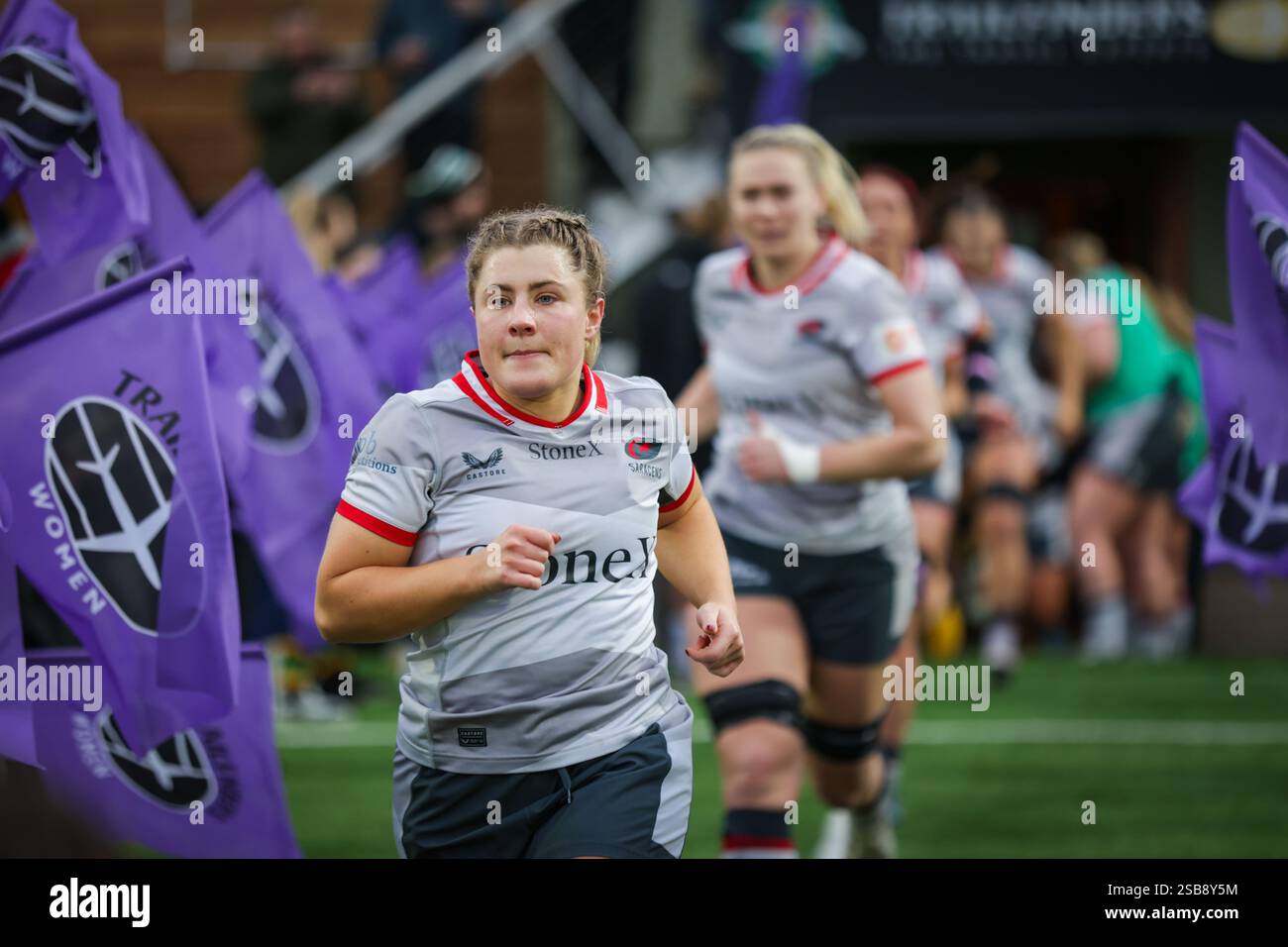 London, UK. 1st Feb, 2025. May Campbell (Co-captain Saracens) leading ...