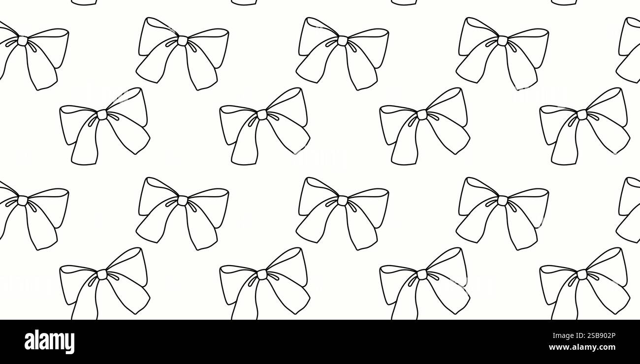 Pattern of simple black outlined bows on a white background in a ...