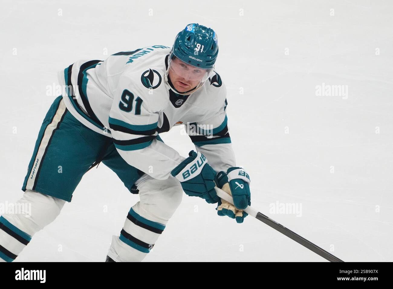 San Jose Sharks right wing Carl Grundstrom in action against the ...