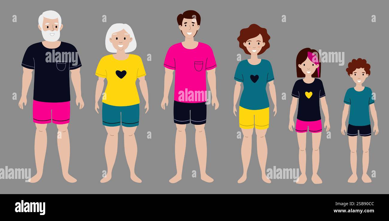 Family members of different ages in matching outfits show unity and ...