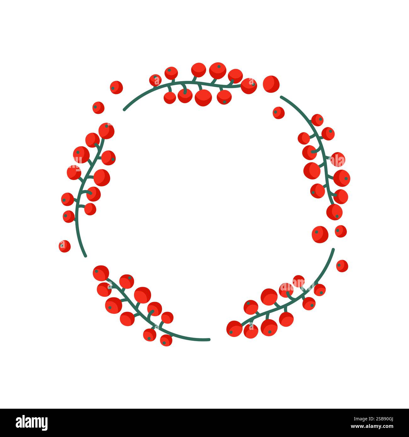 Vibrant red berries arranged in a circular pattern with green branches ...