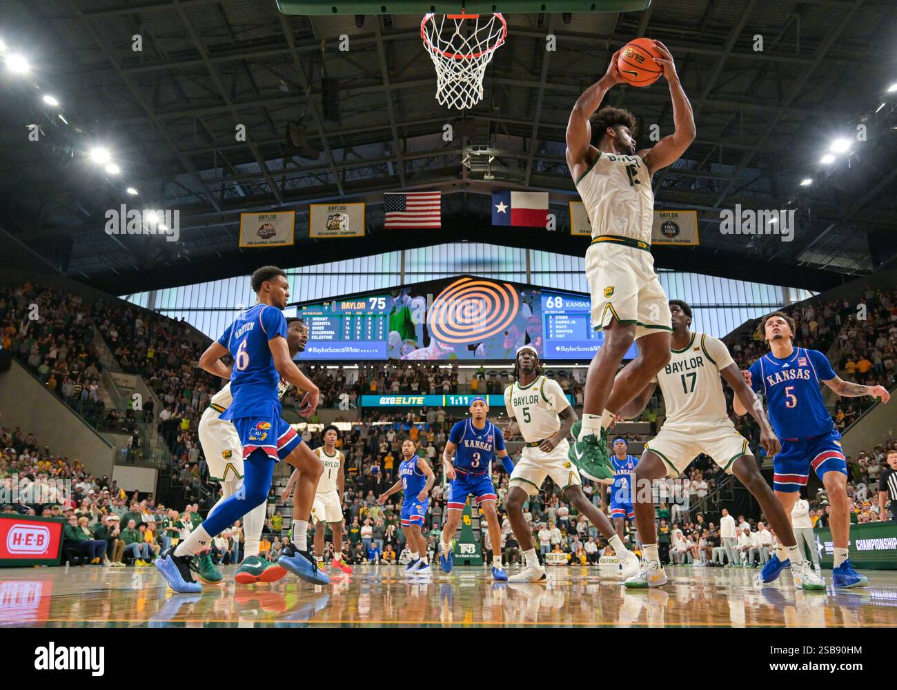 February 1, 2025: Baylor Bears forward Norchad Omier (15) rebounds the ...