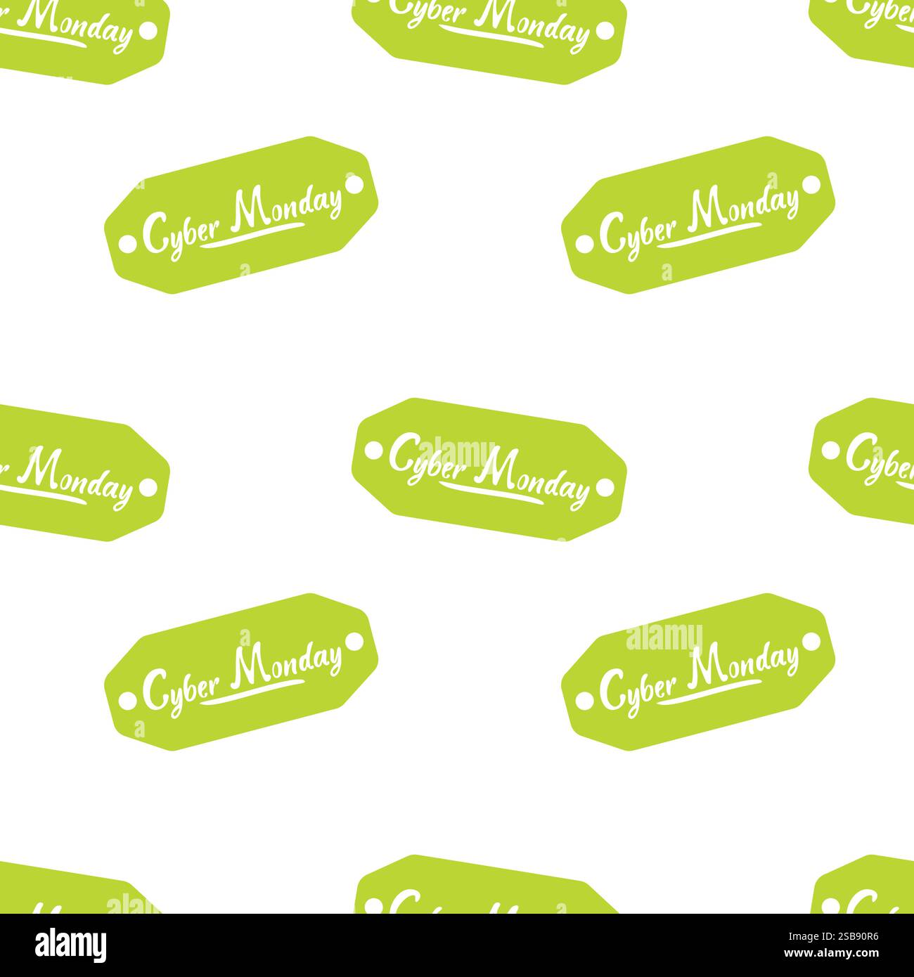 Bright green tags with Cyber Monday text create a festive pattern for ...