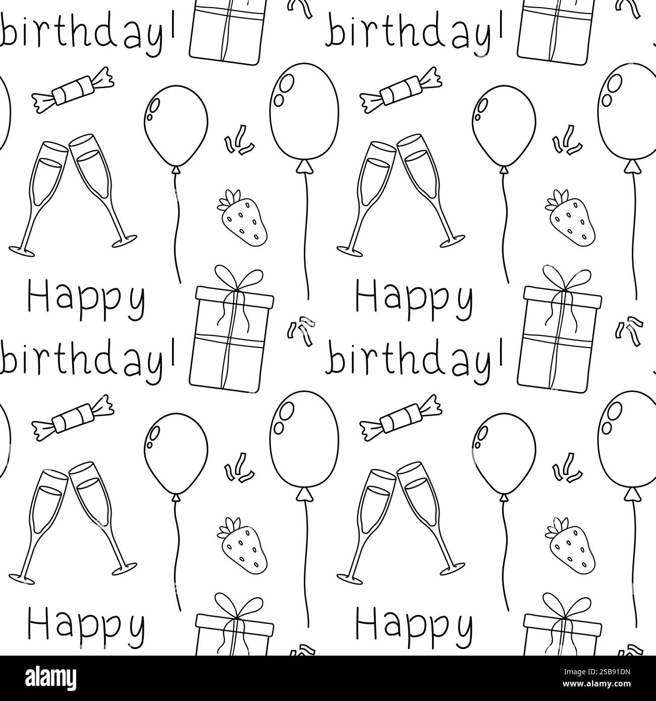 Festive birthday pattern featuring balloons, gifts, and celebratory ...