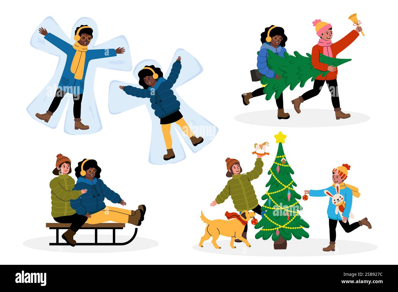 Winter activities bring joy and laughter in a snowy landscape with ...