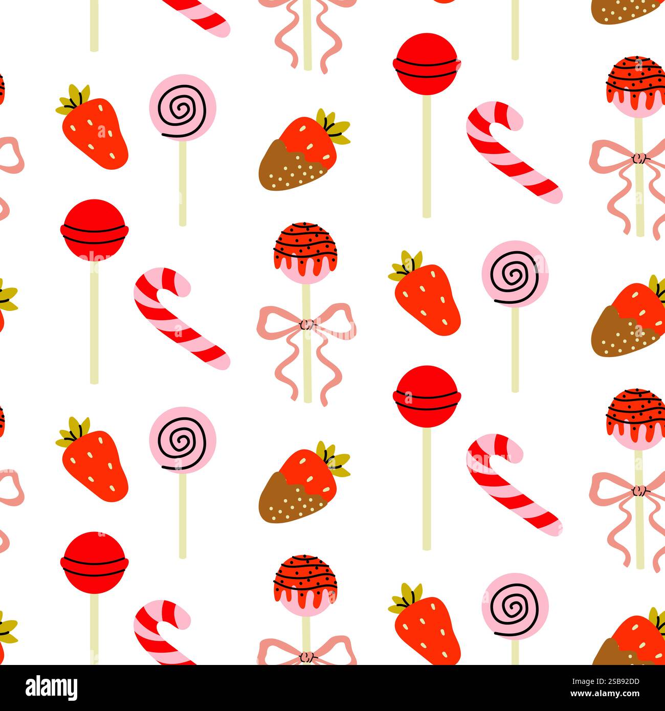 Colorful candy pattern with lollipops, strawberries, and candy canes on ...