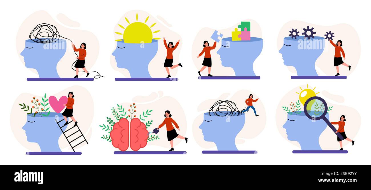 Strategies for improving mental health illustrated in creative visual ...