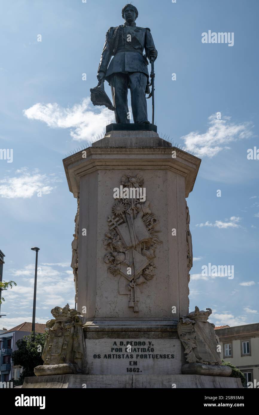 Porto, Portugal - Aug 12, 2024: Monument to King Dom Pedro V on Praca da Batalha in Porto ...