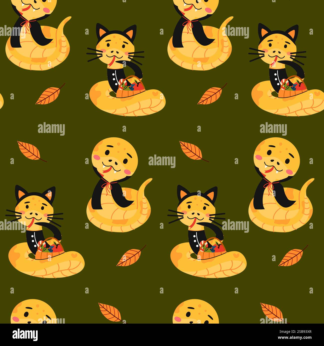 Cute Cat Snakes Halloween Pattern Stock Vector Image & Art - Alamy