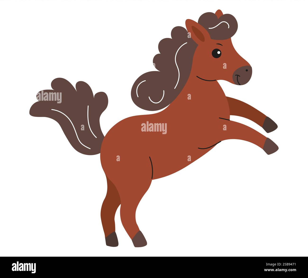 Brown pony rearing in playful display against a simple background Stock ...