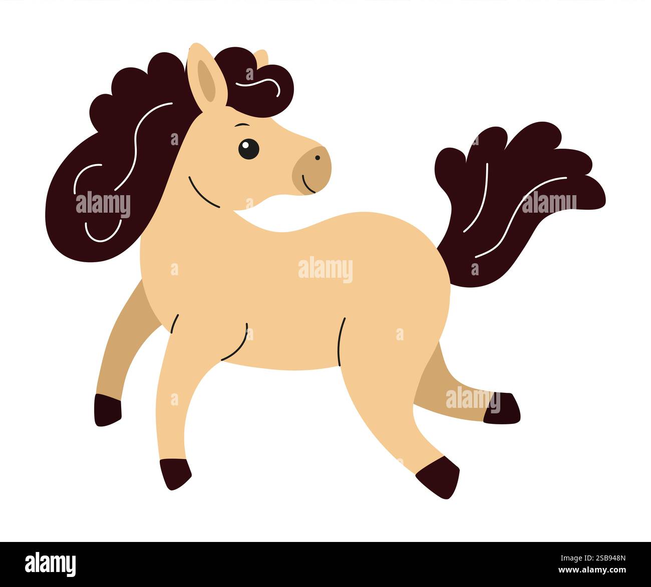 Cute cartoon pony trotting playfully in a simple design style Stock ...