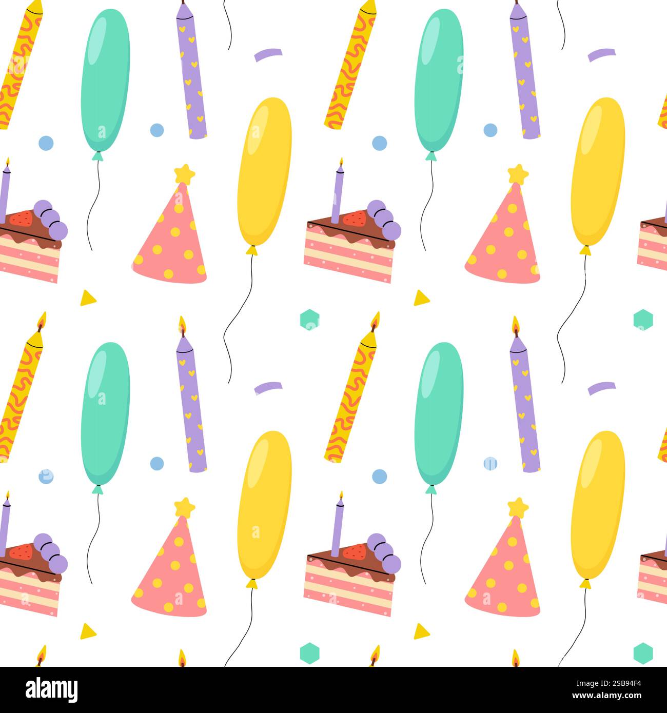 Festive party decorations with balloons, cakes, and party hats in ...