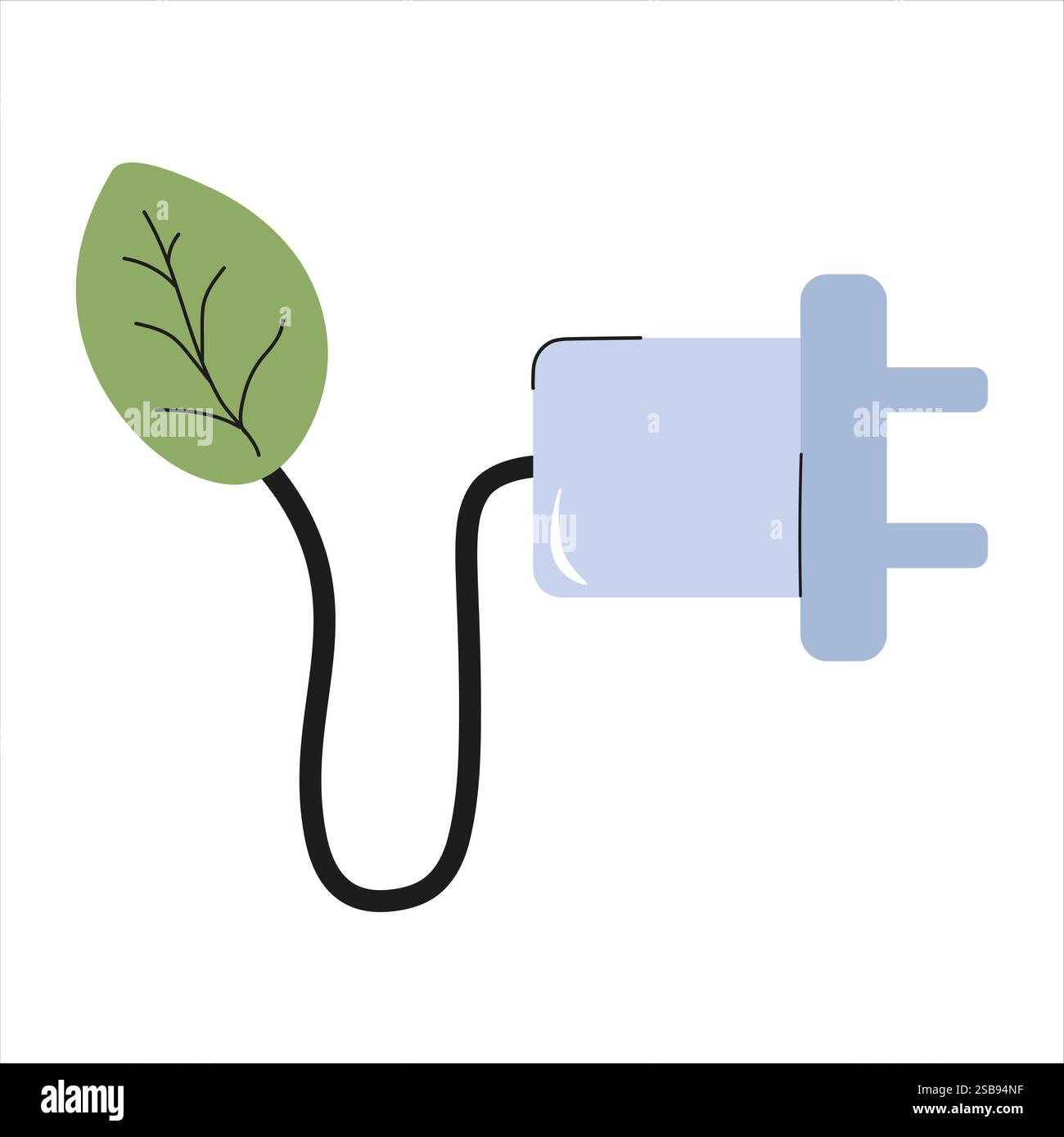 Electric plug with leaf symbolizing sustainability in renewable energy ...