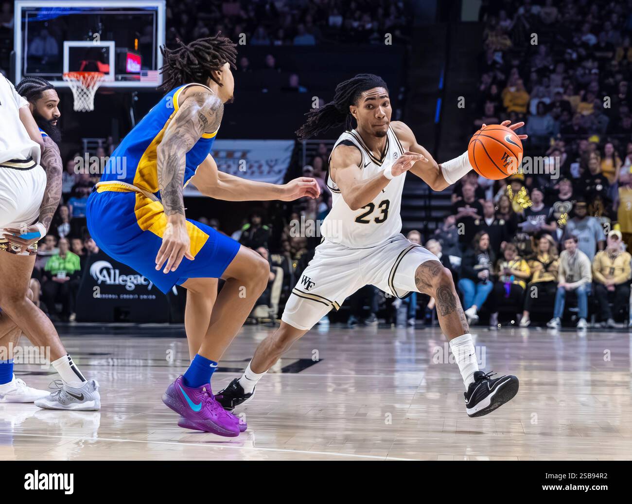 February 1, 2024: Wake Forest guard Hunter Sallis (23) drives to the ...