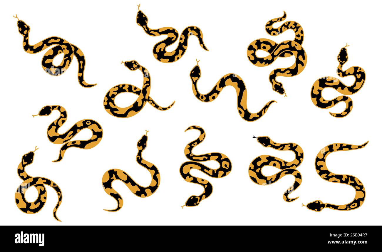 Black silhouette snake snake silhouette vector on white set Cut Out ...