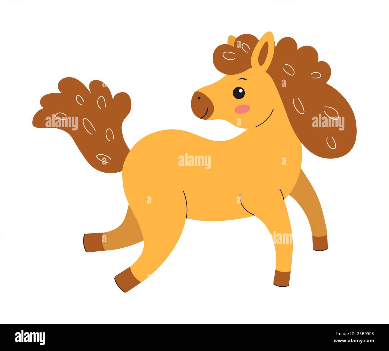 Cartoon horse with curly mane playfully running in a whimsical style ...