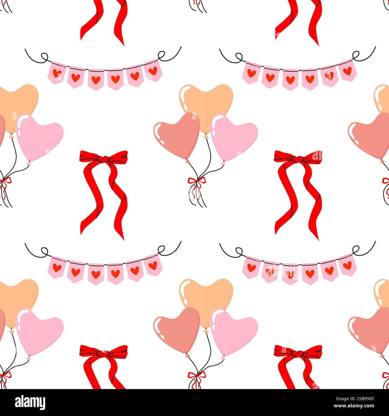 Colorful heart and ribbon pattern perfect for celebrations and festive ...