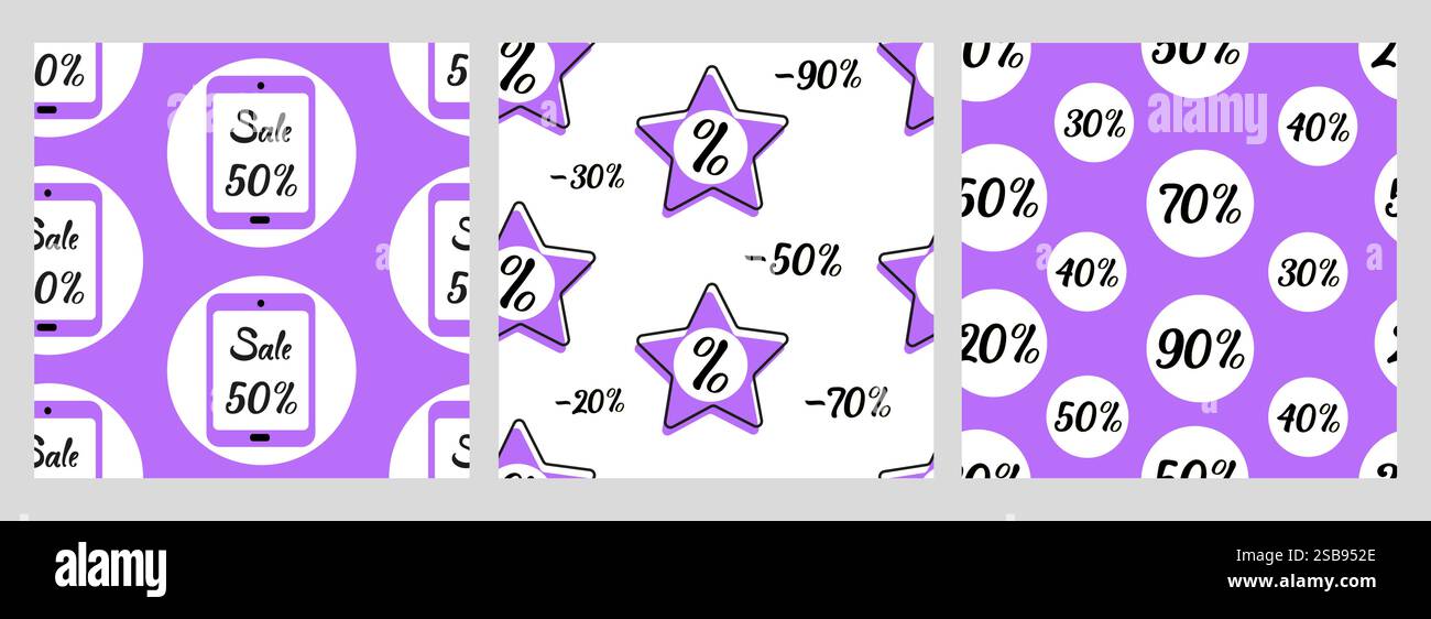Colorful discount patterns featuring sales and percentages on vibrant ...