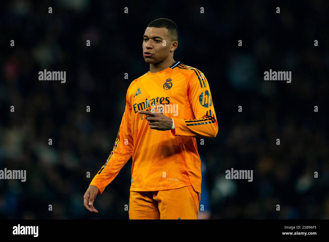 Barcelona, Spain. 1st Feb, 2025. Kylian Mbappe (Real Madrid CF) reacts ...