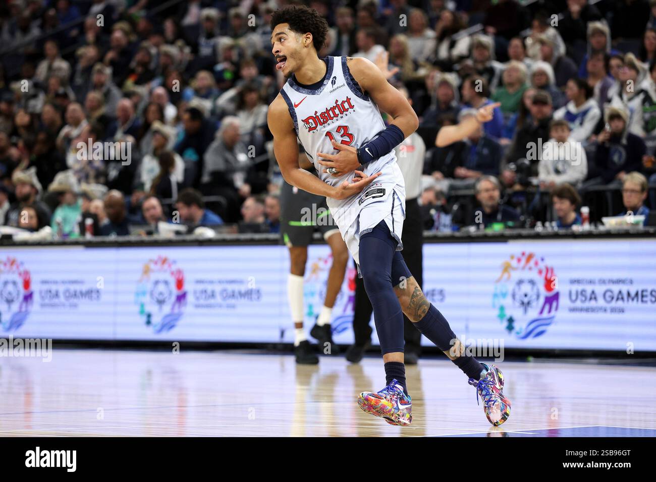 Washington Wizards guard Jordan Poole (13) celebrates his three-point ...