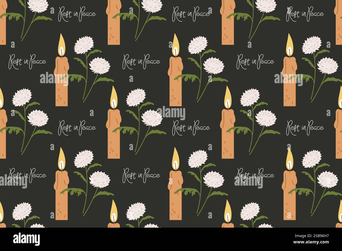 Decorative background featuring candles and flowers with rest in peace ...